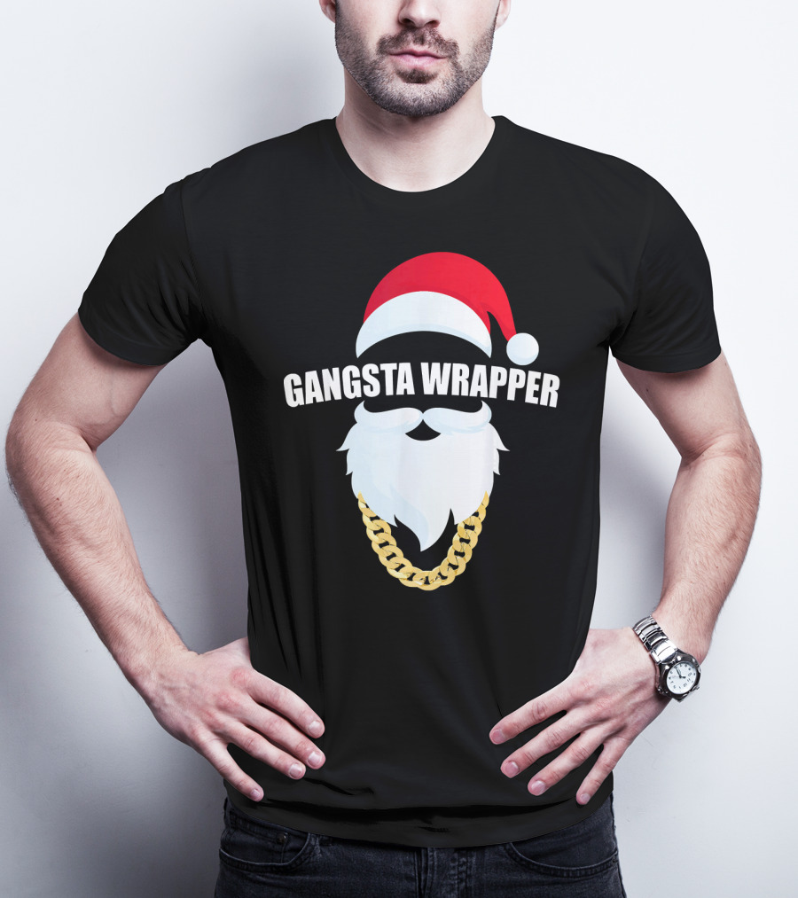 Gangsta Wrapper Santa With Gold Chain Beard And Hat T-Shirt
