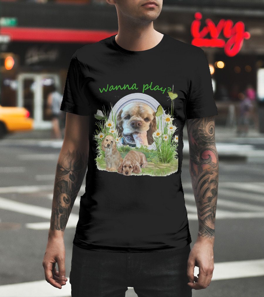 Wanna Play Cocker Spaniel Surrounded By Daisies And Butterflies T-Shirt