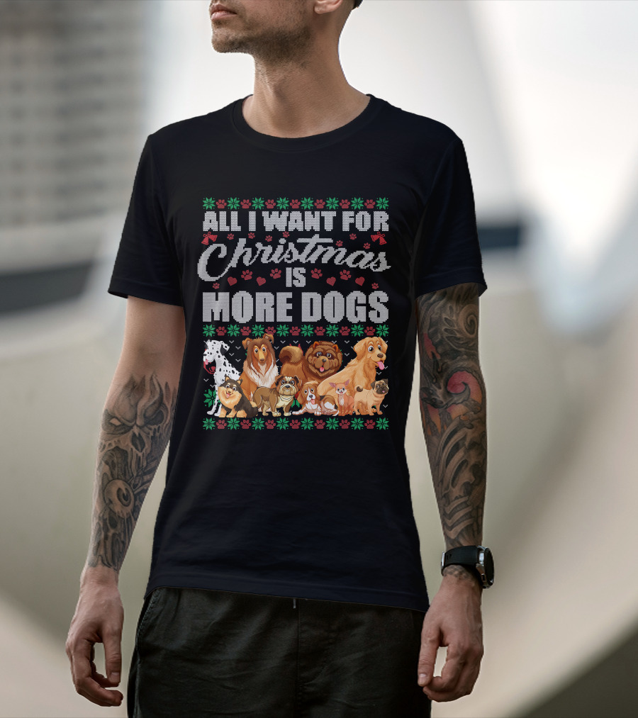 All I Want For Christmas Is More Dogs Christmas Paw Prints T-Shirt