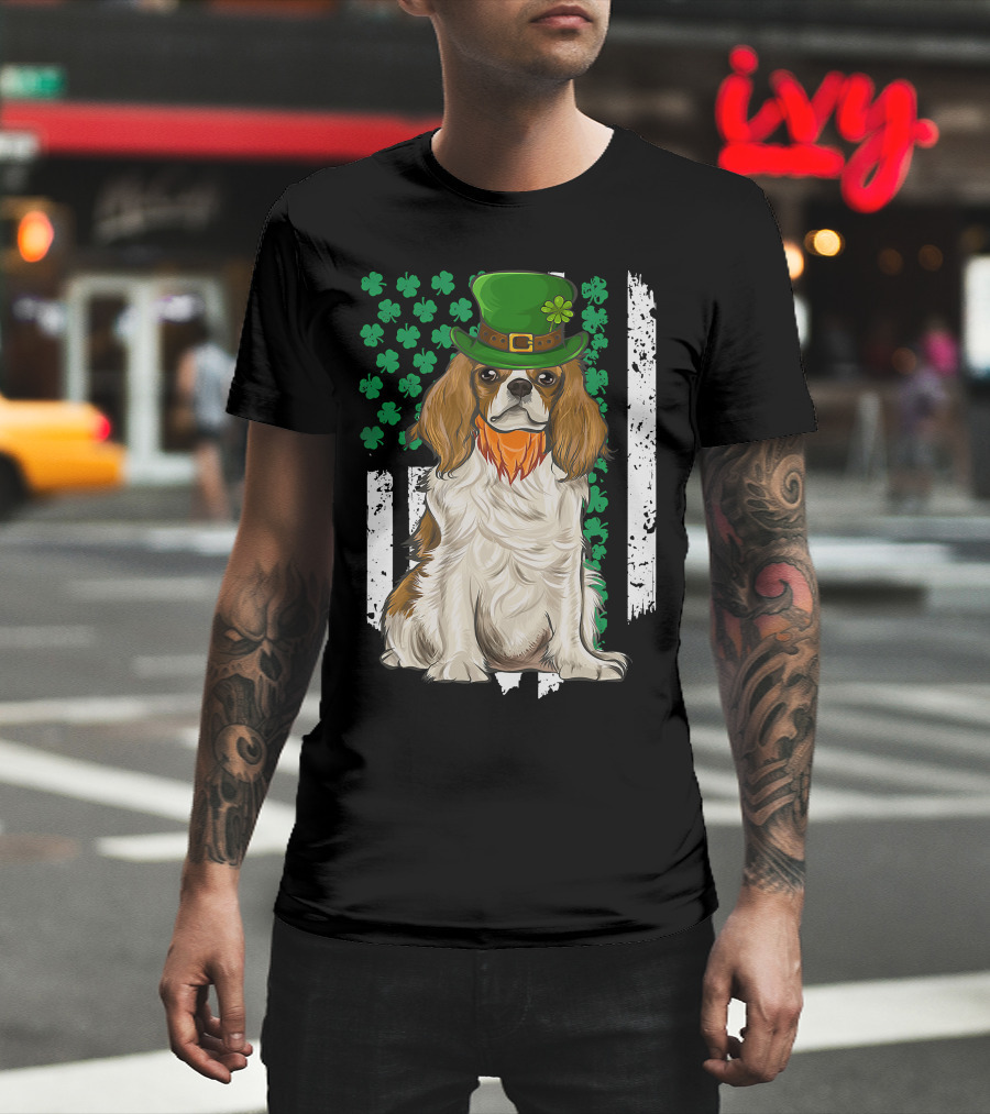 King Charles Spaniel St Patricks Day Irish Dog With Green Hat And Shamrocks T-Shirt