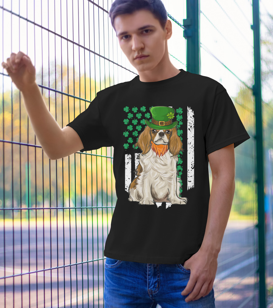 King Charles Spaniel St Patricks Day Irish Dog With Green Hat And Shamrocks T-Shirt