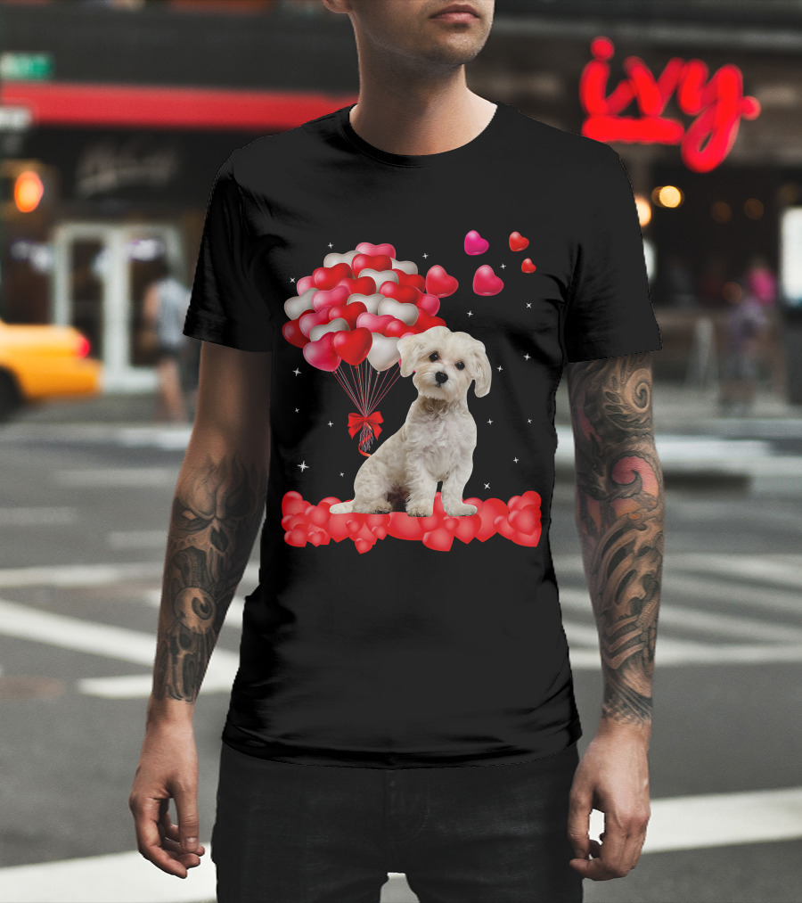 Heartfelt Maltese With Heart Balloons Valentine's Day T-Shirt