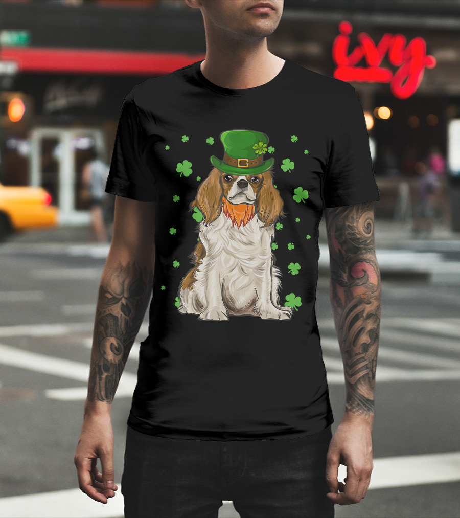 St Patricks Day Cavalier King Charles Spaniel Green Hat Clover T-Shirt