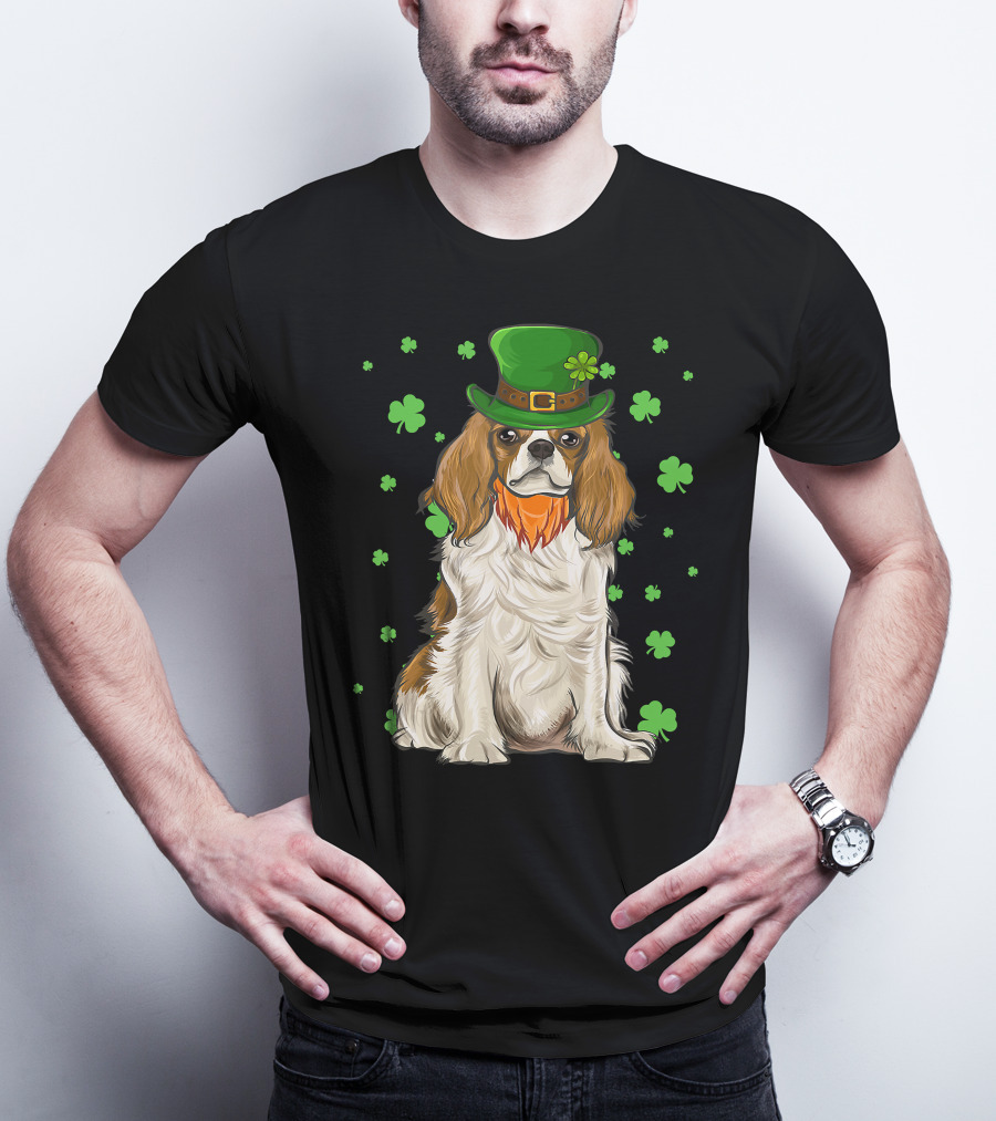 St Patricks Day Cavalier King Charles Spaniel Green Hat Clover T-Shirt