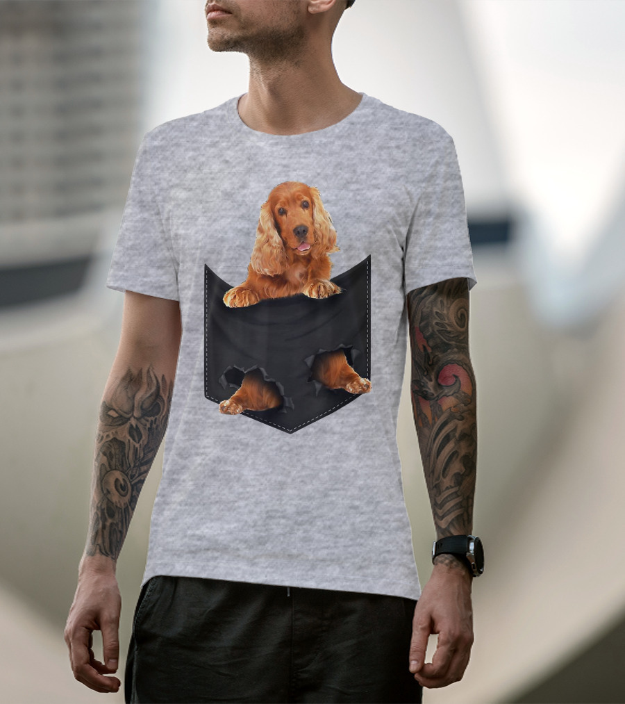 Pocket Sized Charm Red English Cocker Spaniel Peeking Out T-Shirt