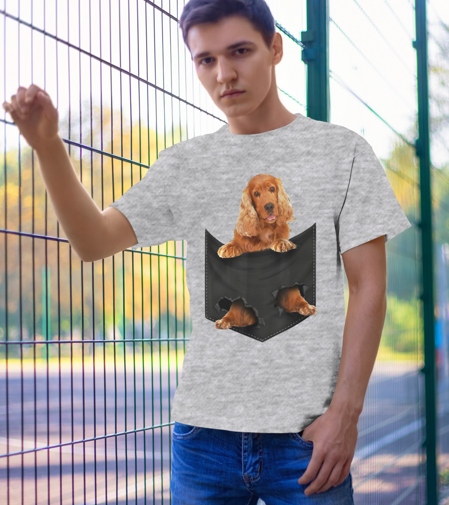 Pocket Sized Charm Red English Cocker Spaniel Peeking Out T-Shirt