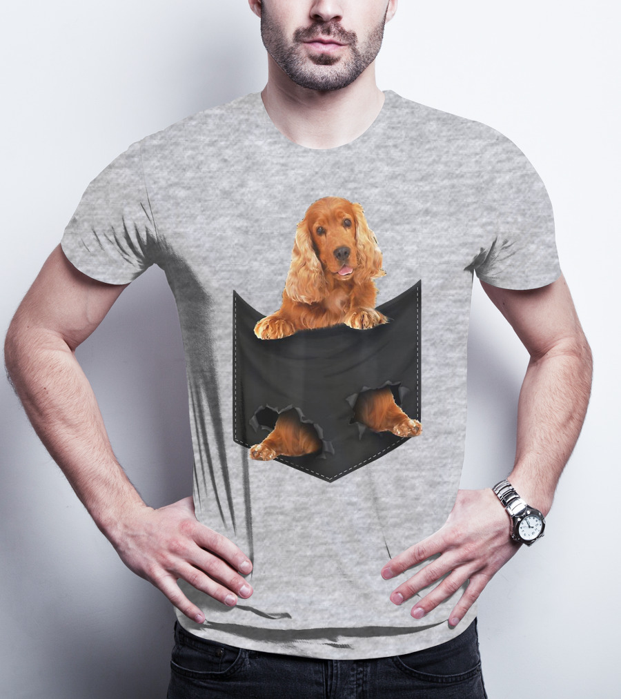 Pocket Sized Charm Red English Cocker Spaniel Peeking Out T-Shirt