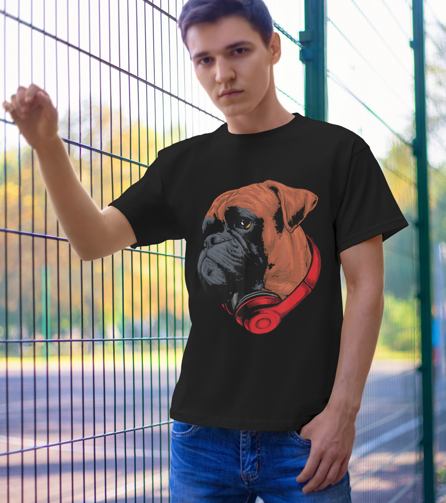 Boxer Dog With Red Headphones Cool Gaming T-Shirt