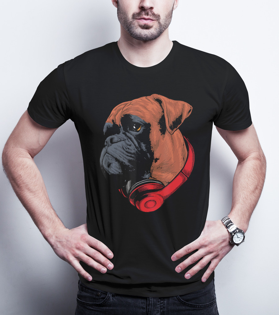 Boxer Dog With Red Headphones Cool Gaming T-Shirt