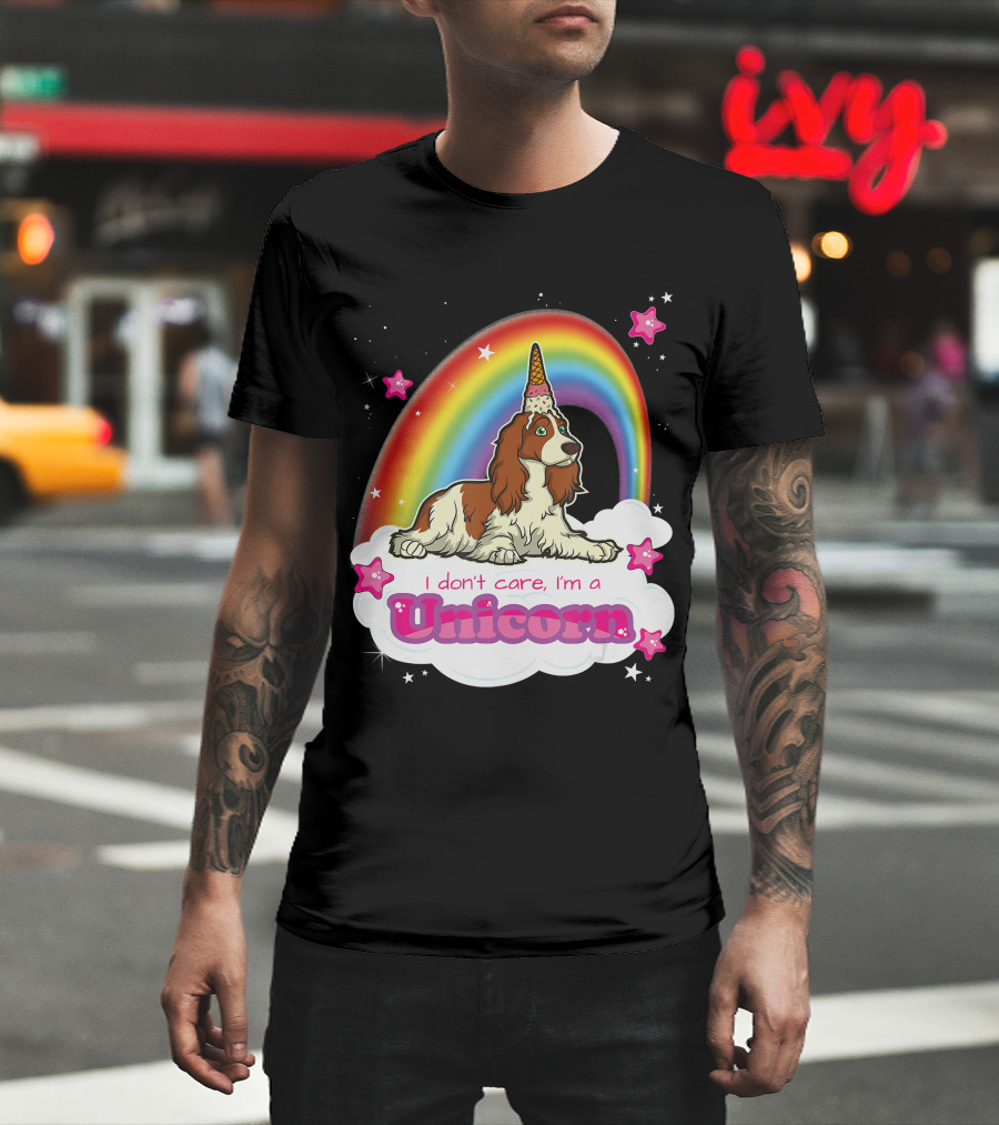 I Don't Care I'm A Unicorn English Cocker Spaniel Rainbow T-Shirt