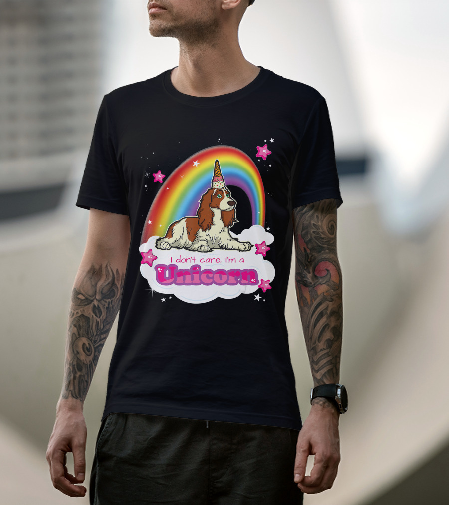 I Don't Care I'm A Unicorn English Cocker Spaniel Rainbow T-Shirt