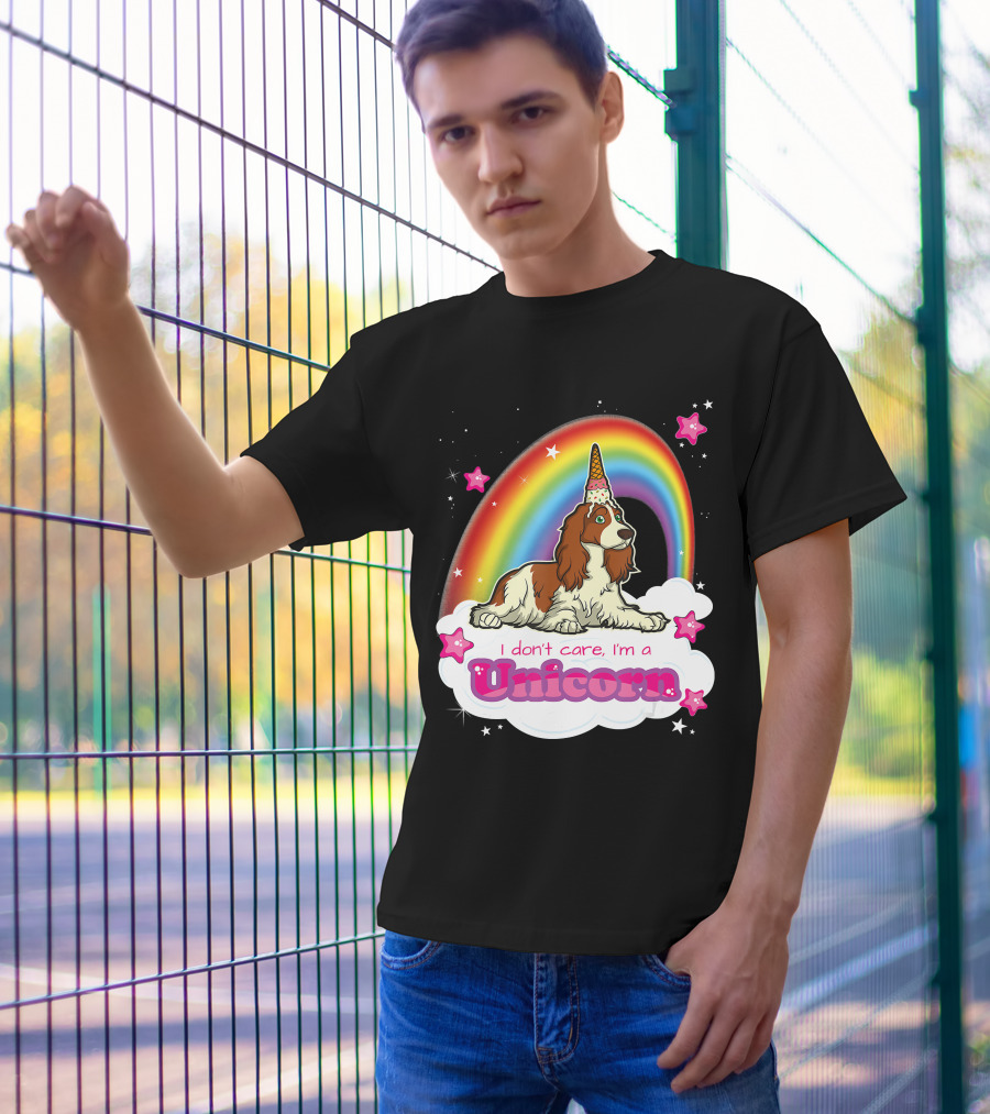 I Don't Care I'm A Unicorn English Cocker Spaniel Rainbow T-Shirt
