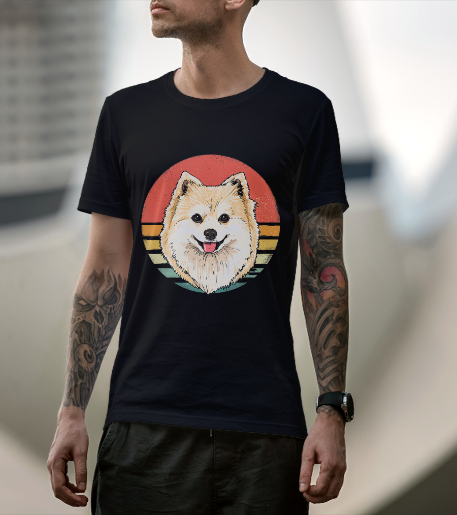 Retro Vintage Pomeranian Dog Breed Sunset Stripes T-Shirt