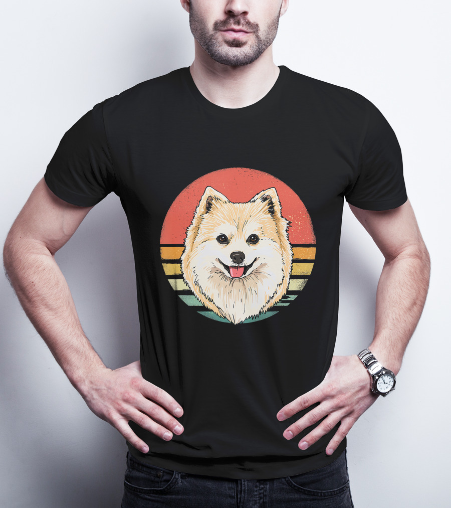 Retro Vintage Pomeranian Dog Breed Sunset Stripes T-Shirt