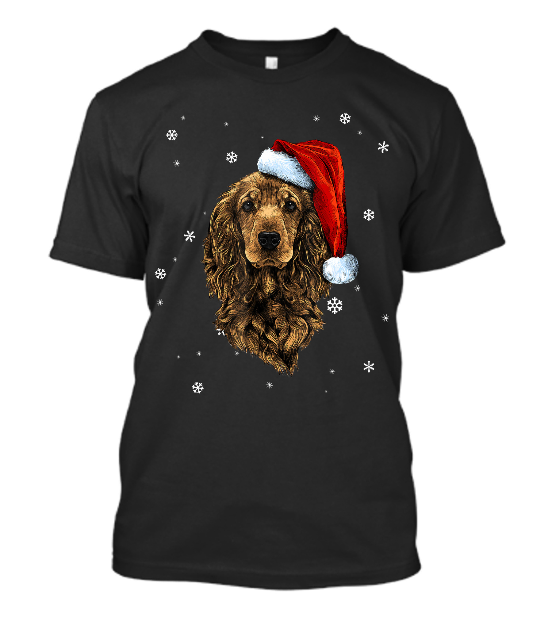Cocker Spaniel Christmas Dog With Santa Hat And Snowflakes T-Shirt