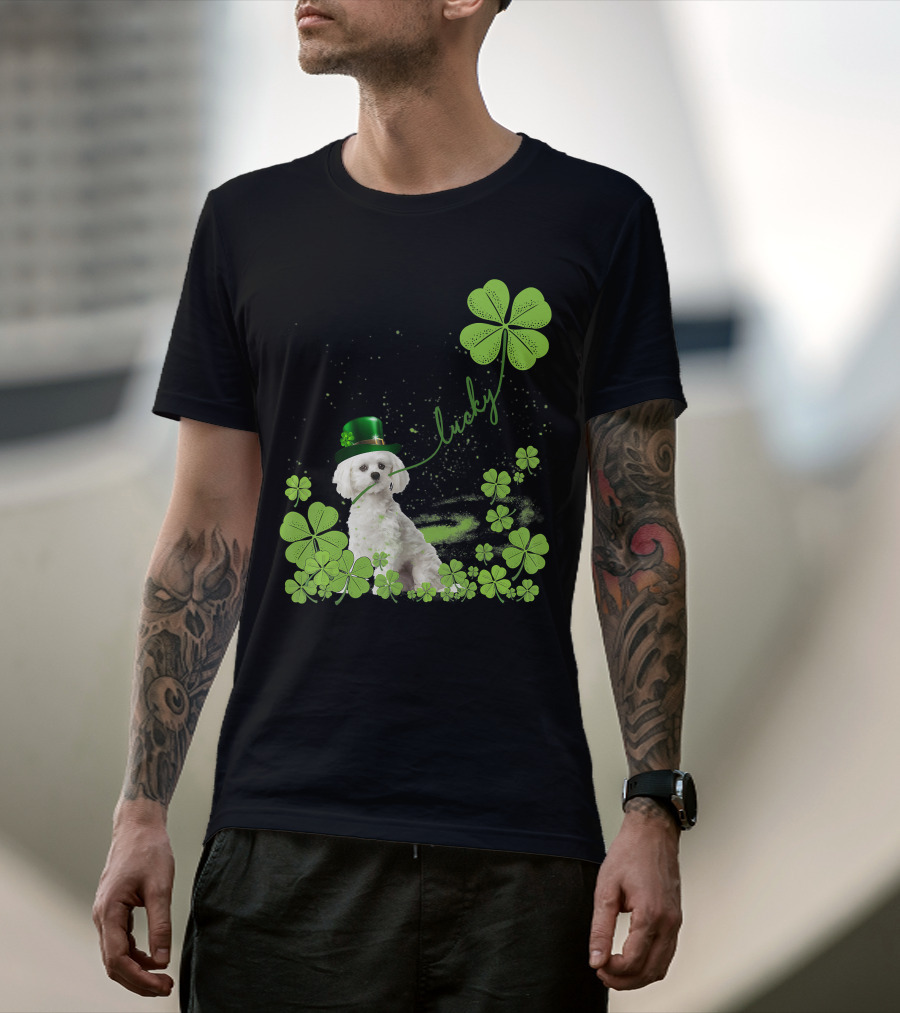 Lucky Shamrock Maltese Dog St Patrick's Day T-Shirt