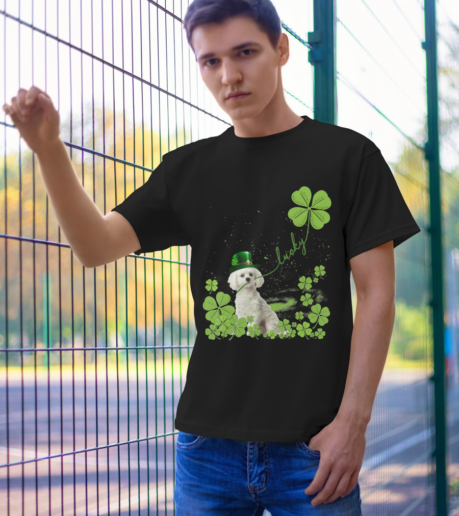 Lucky Shamrock Maltese Dog St Patrick's Day T-Shirt