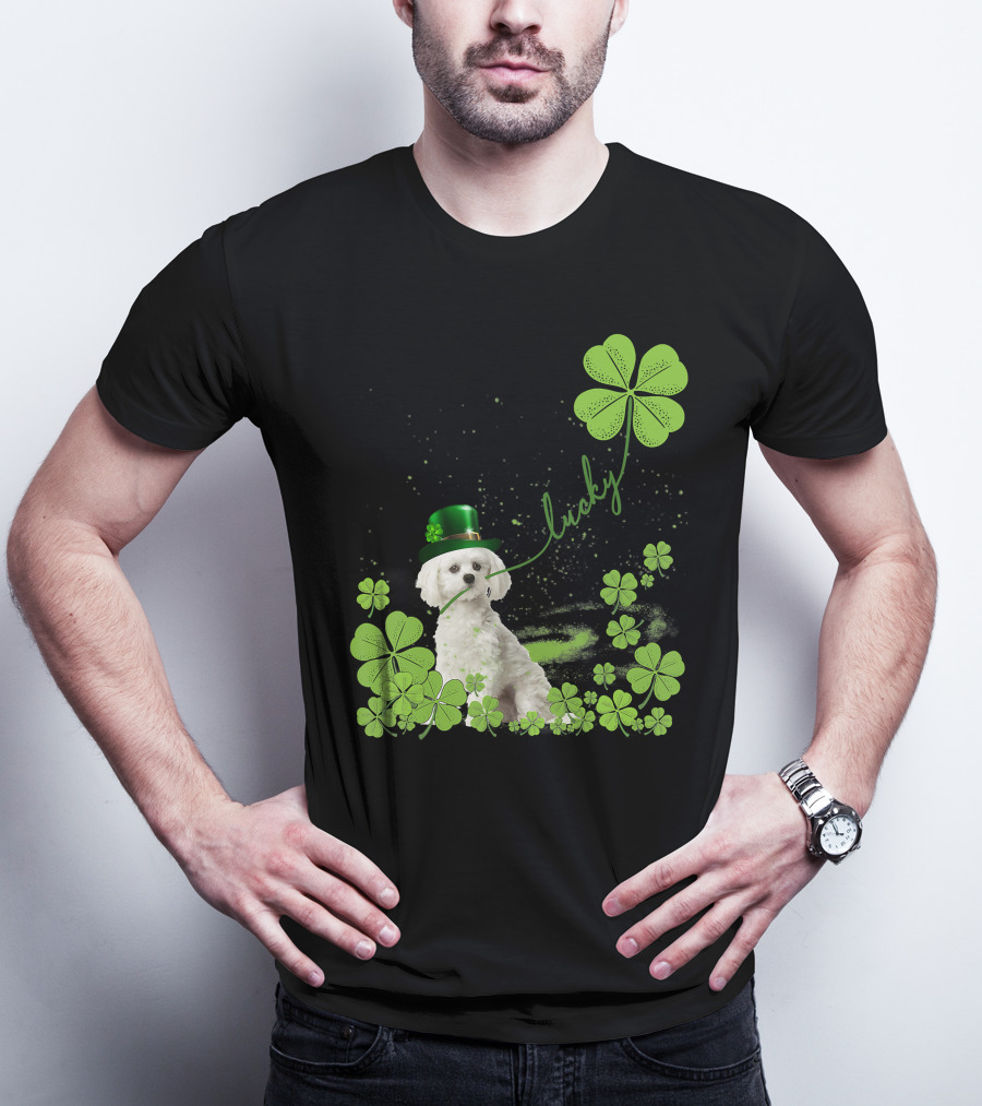 Lucky Shamrock Maltese Dog St Patrick's Day T-Shirt