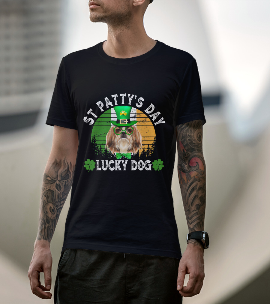 St Patty's Day Lucky Dog Shih Tzu Shamrock T-Shirt