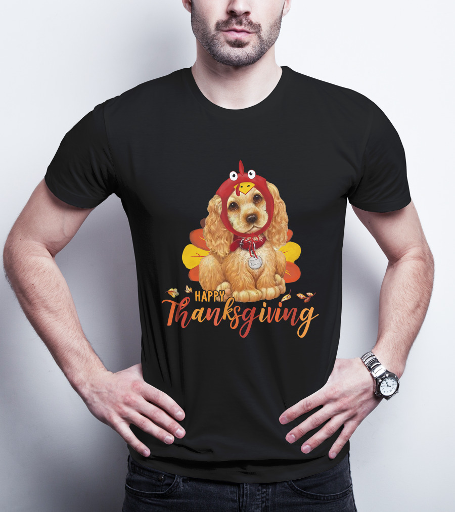 Cocker Spaniel In Turkey Costume Happy Thanksgiving T-Shirt
