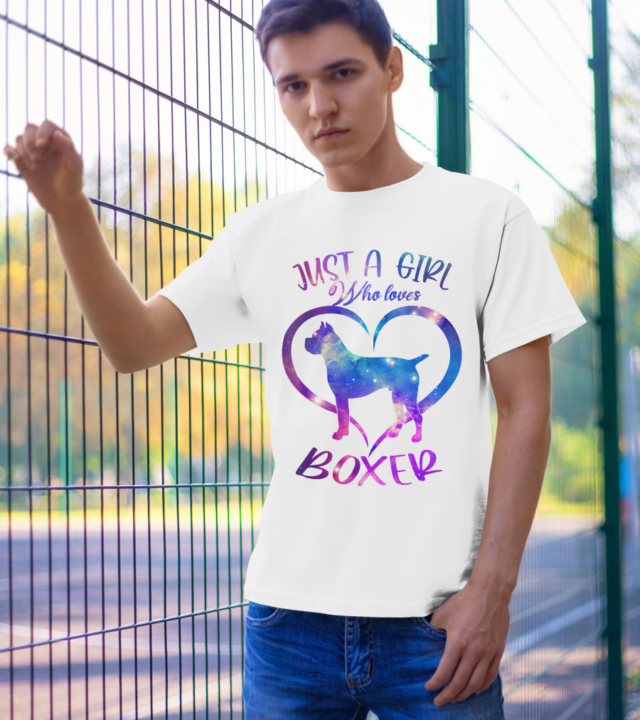 Just A Girl Who Loves Boxer Heart Galaxy T-Shirt