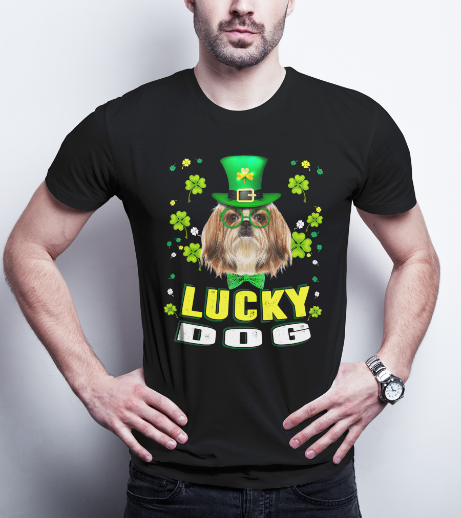 Lucky Dog Shih Tzu Leprechaun Shamrock Festive Green Hat T-Shirt