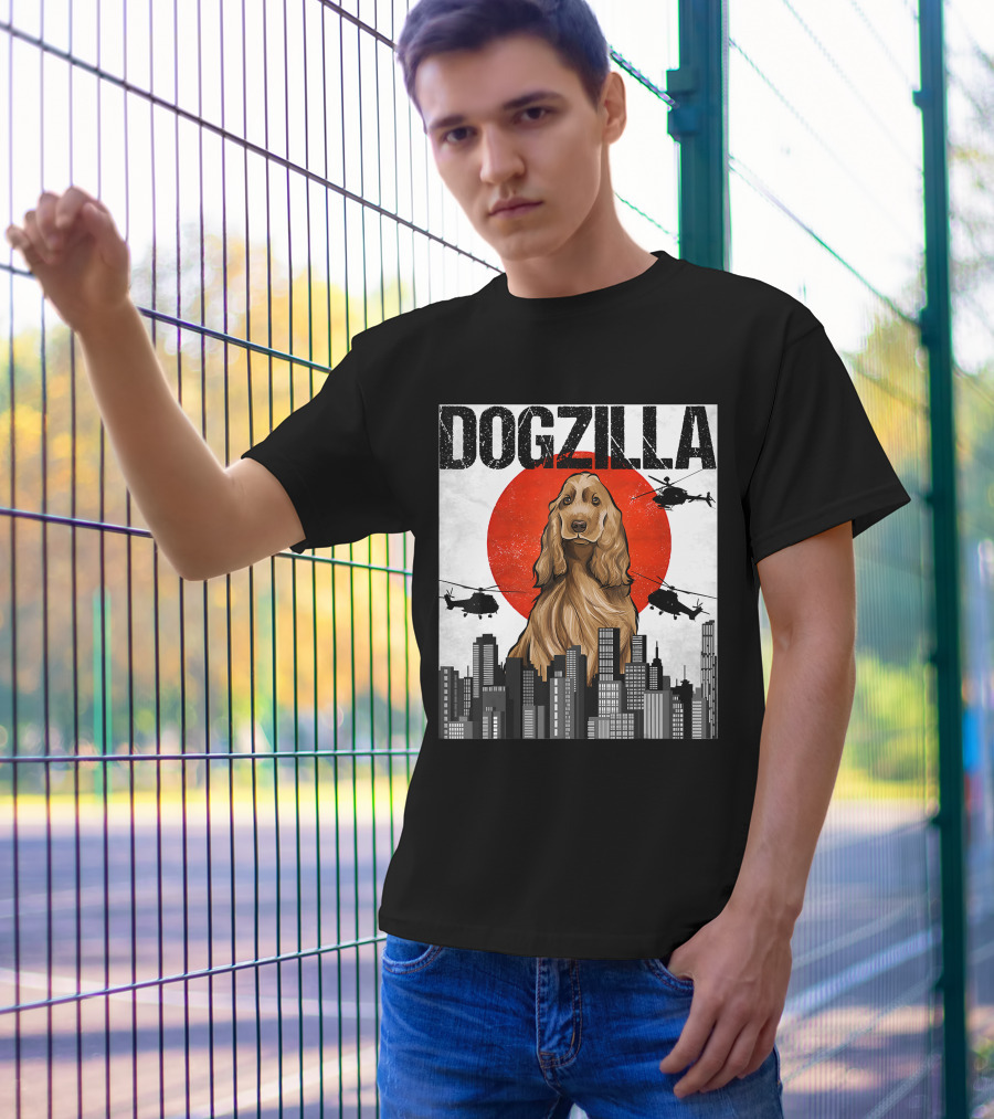 Dogzilla Vintage Japanese Cityscape With English Cocker Spaniel T-Shirt