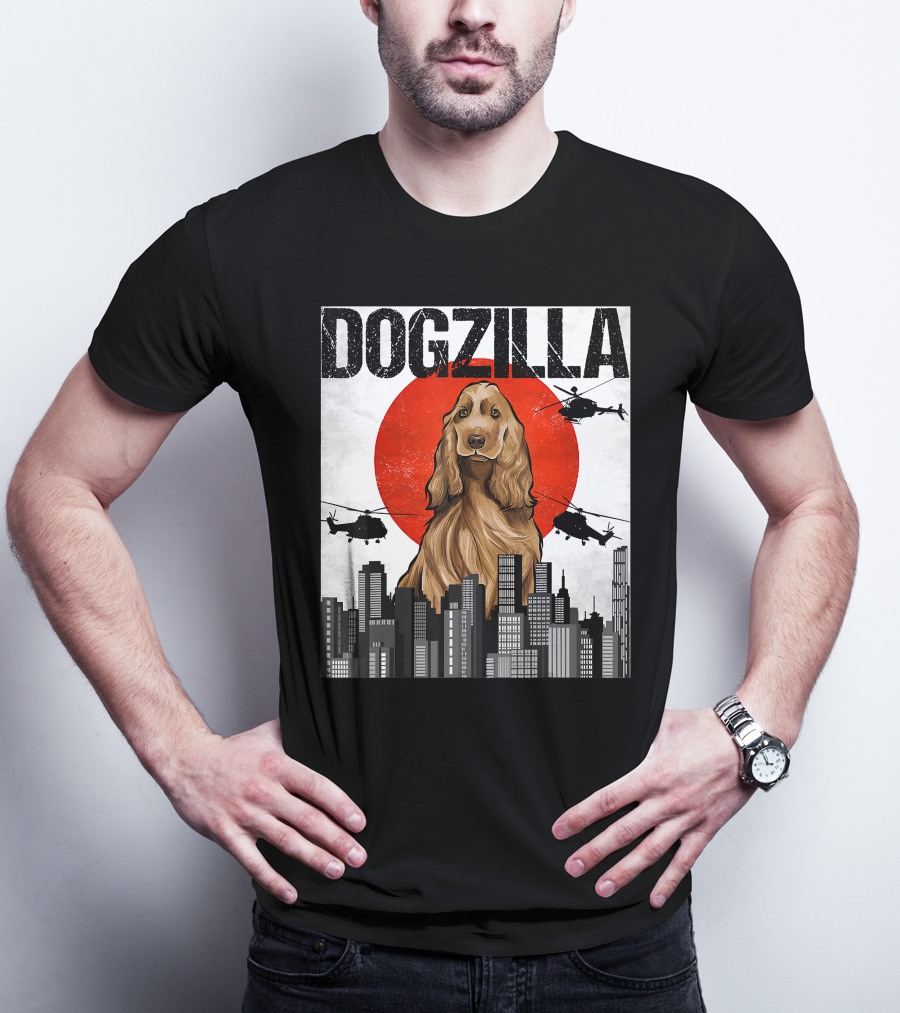 Dogzilla Vintage Japanese Cityscape With English Cocker Spaniel T-Shirt