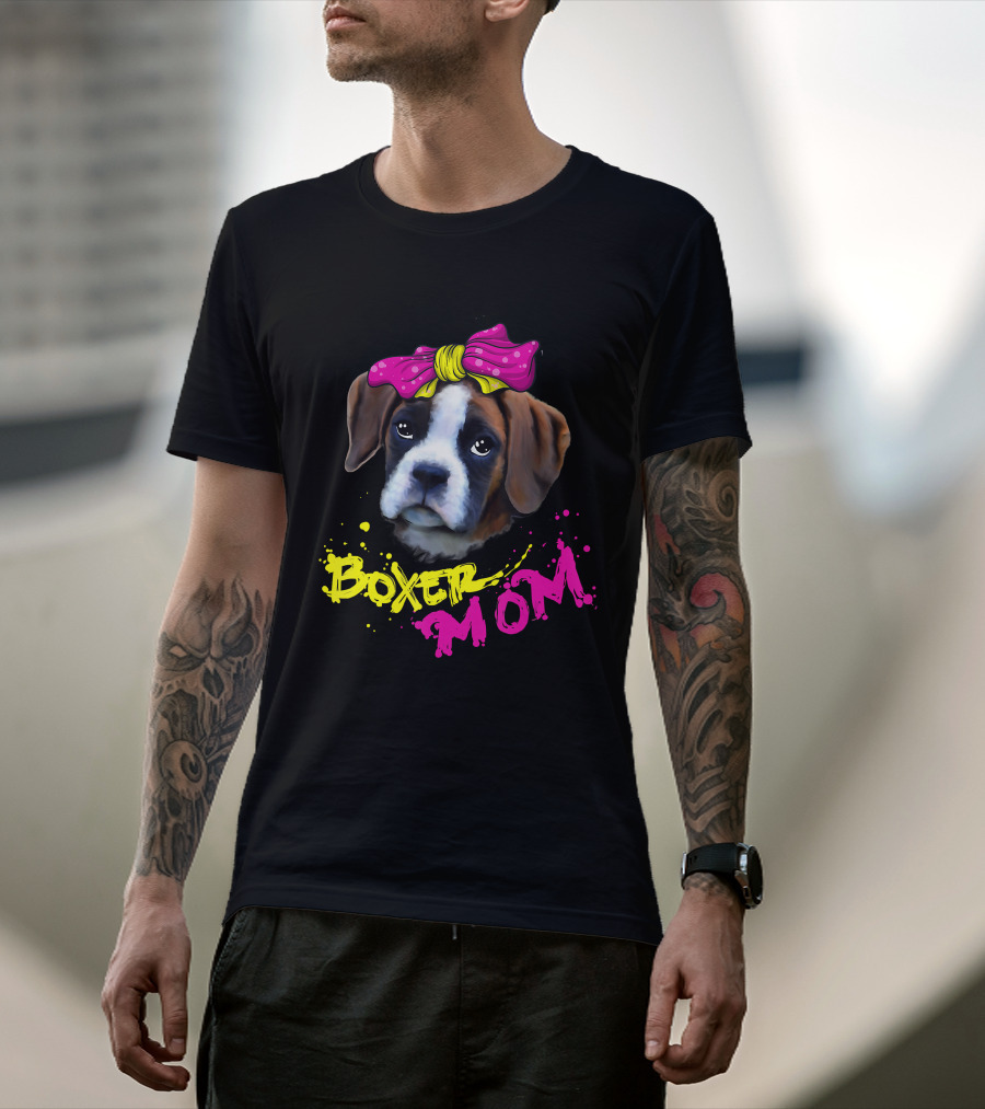 Boxer Mom Dog With Pink Bow T-Shirt