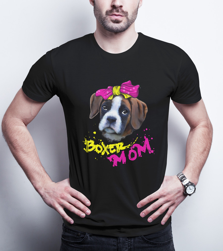 Boxer Mom Dog With Pink Bow T-Shirt