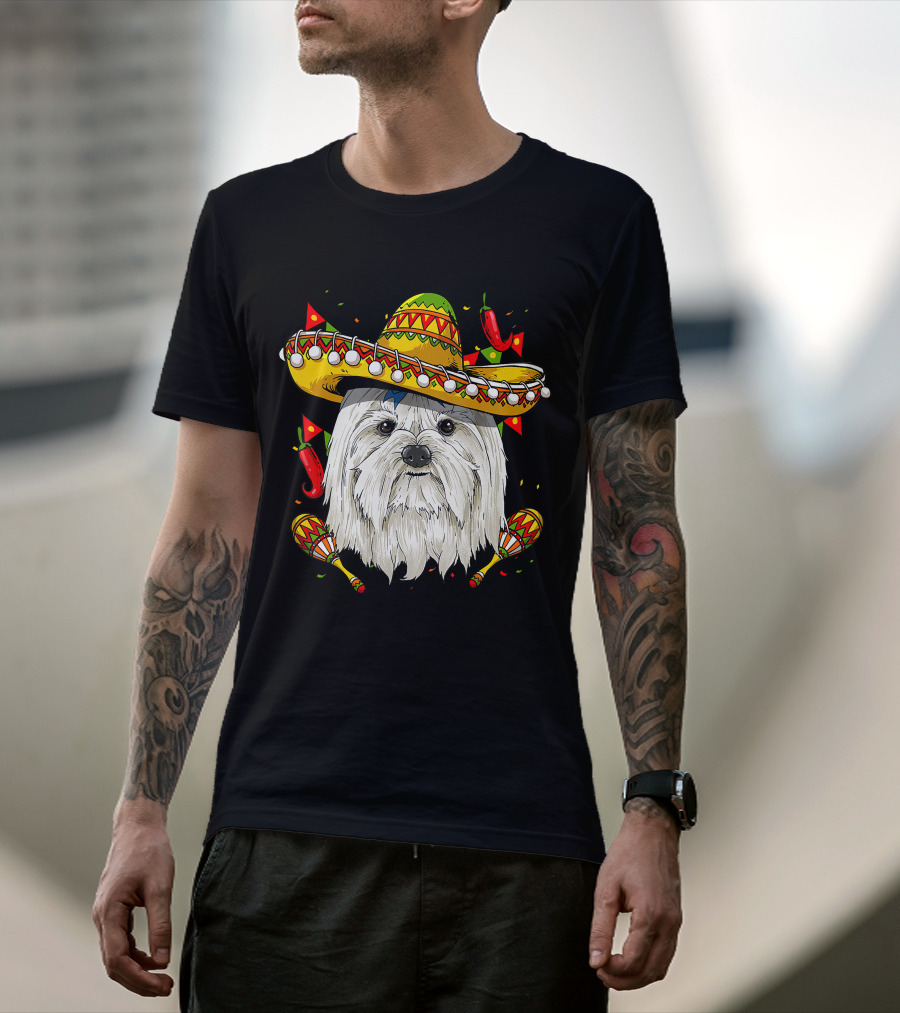 Cinco De Mayo Maltese Sombrero Maracas Peppers T-Shirt