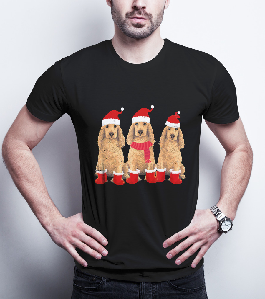 Cocker Spaniel Christmas Santa Hats And Socks Festive Trio T-Shirt