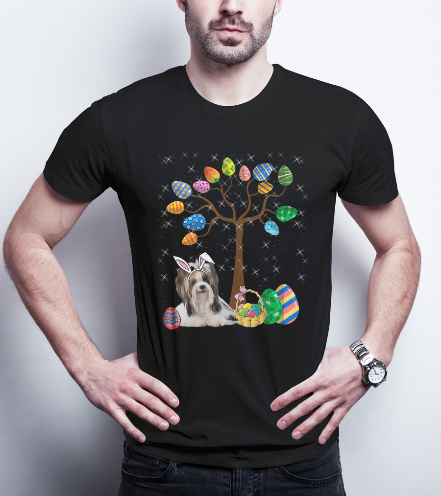 Shih Tzu Dog With Easter Egg Tree And Basket Hunt Day T-Shirt