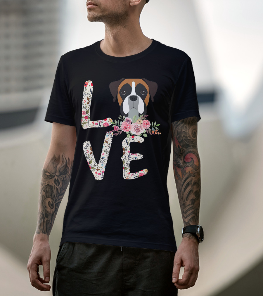 Love Boxer Dog Floral T-Shirt