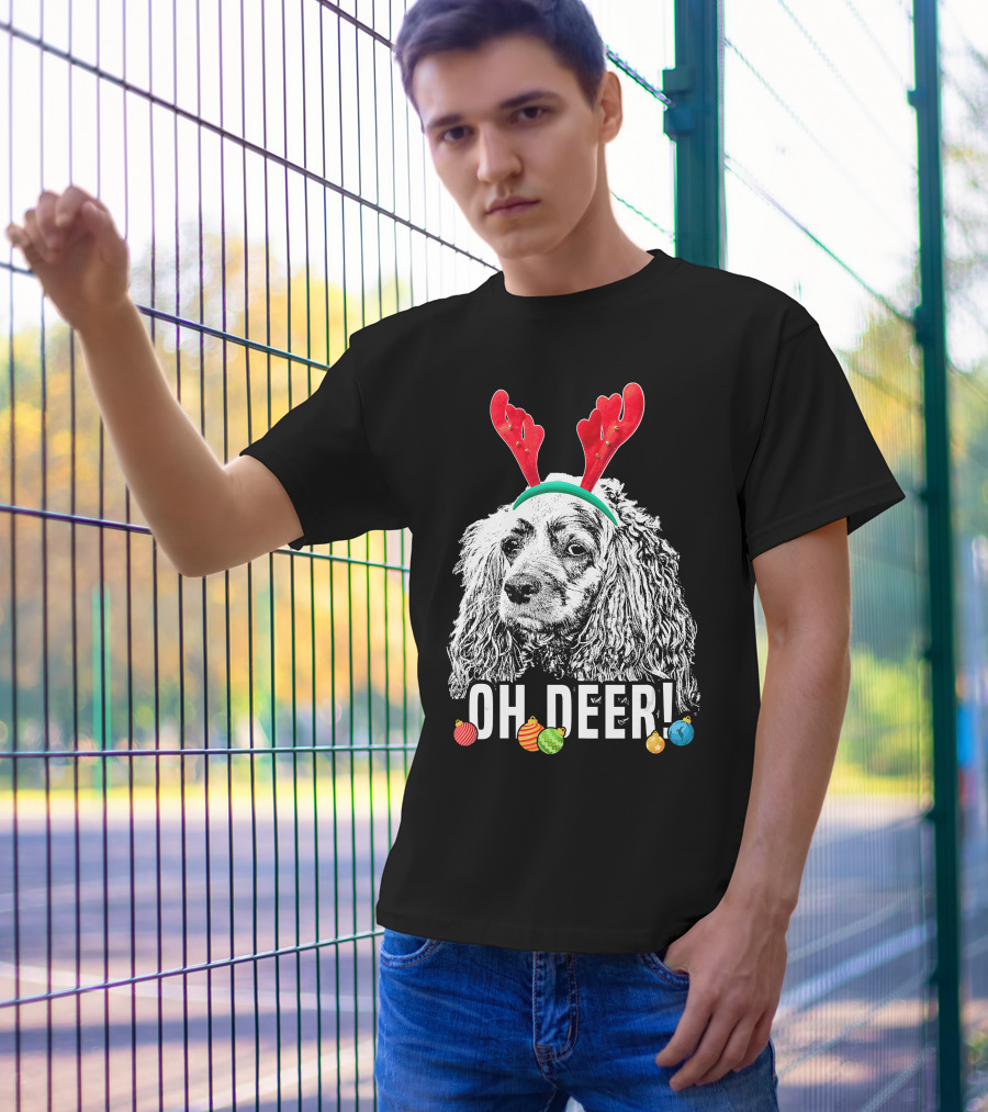 Oh Deer Funny Cocker Spaniel Reindeer Antlers Christmas Ornaments T-Shirt