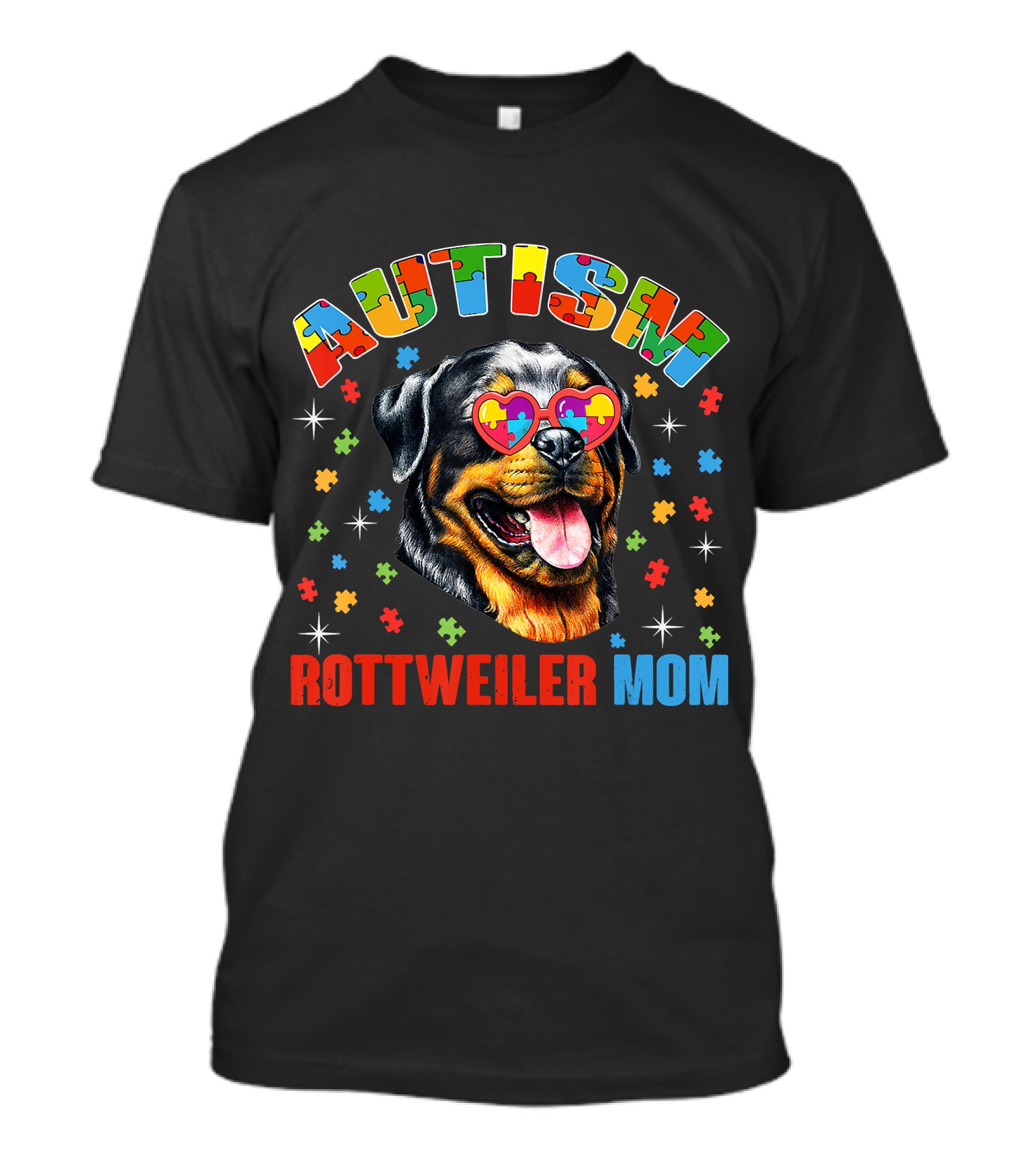 Rottweiler Mom Autism Awareness Puzzle Heart Glasses T-Shirt