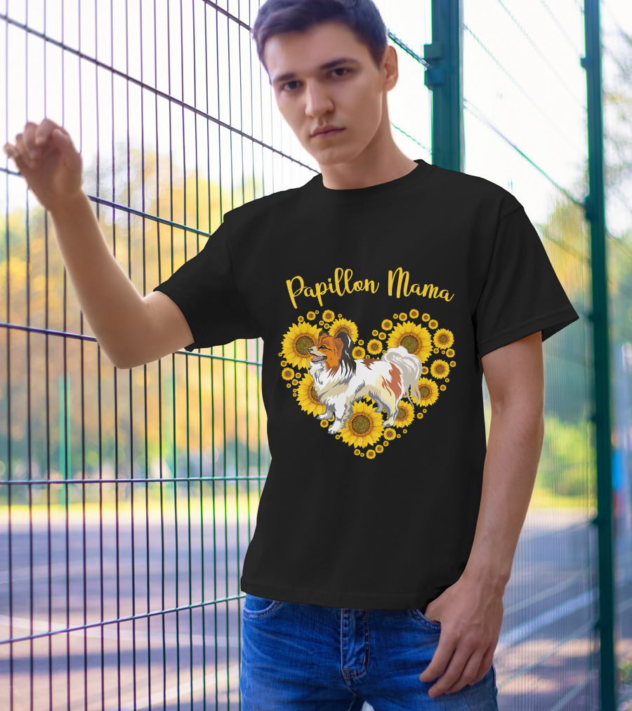Papillon Mama Sunflower Heart T-Shirt