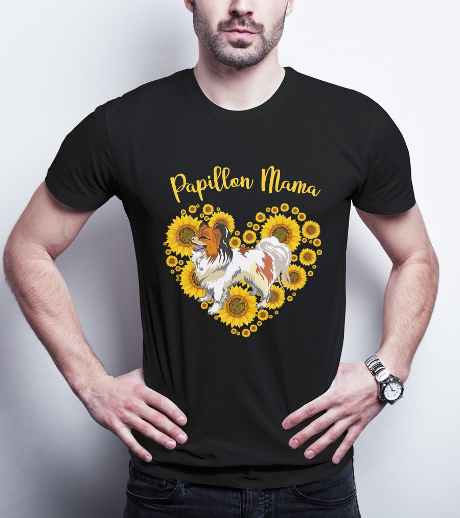 Papillon Mama Sunflower Heart T-Shirt