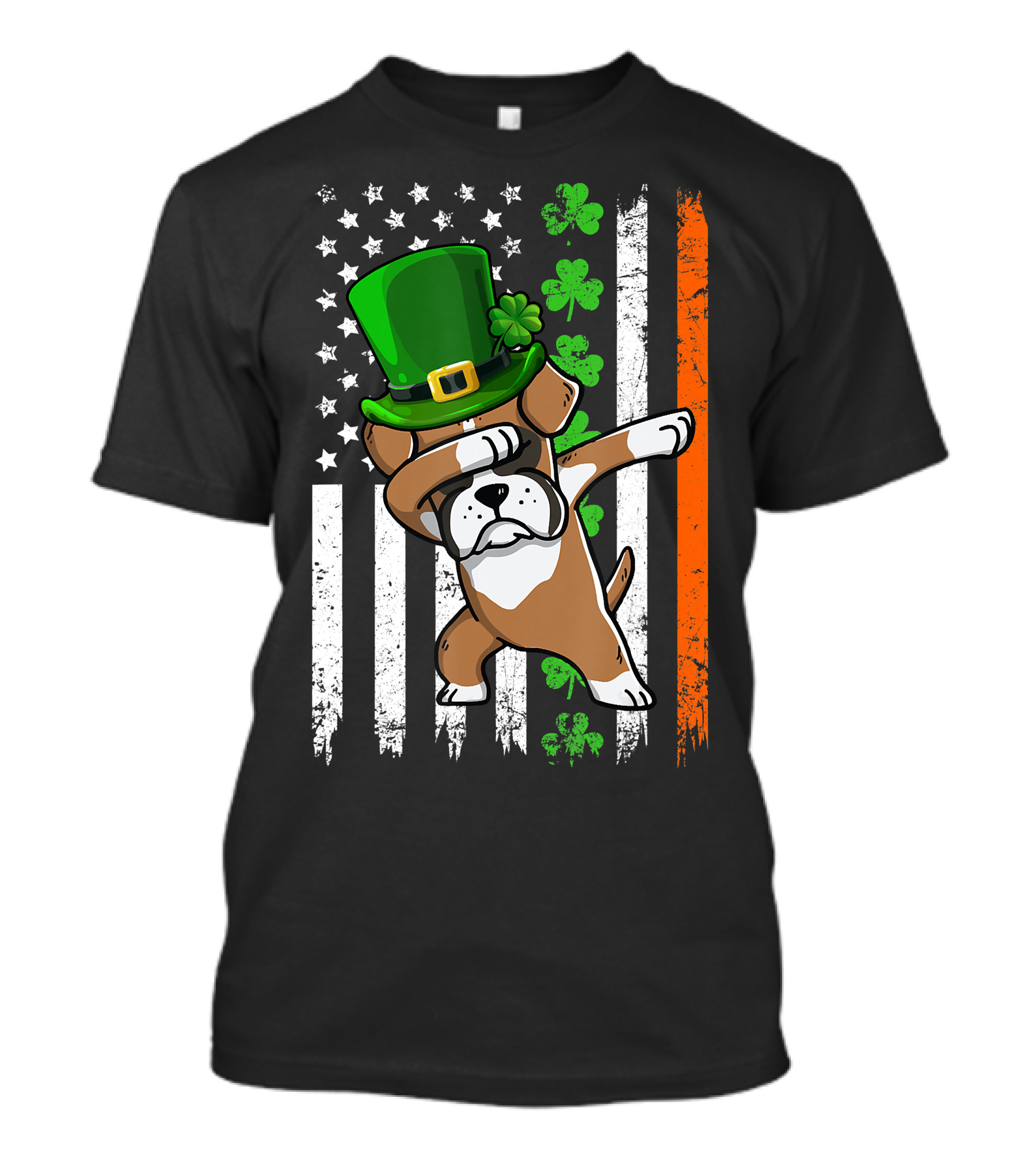 Dabbing Boxer Dog Leprechaun Hat American Irish Flag T-Shirt