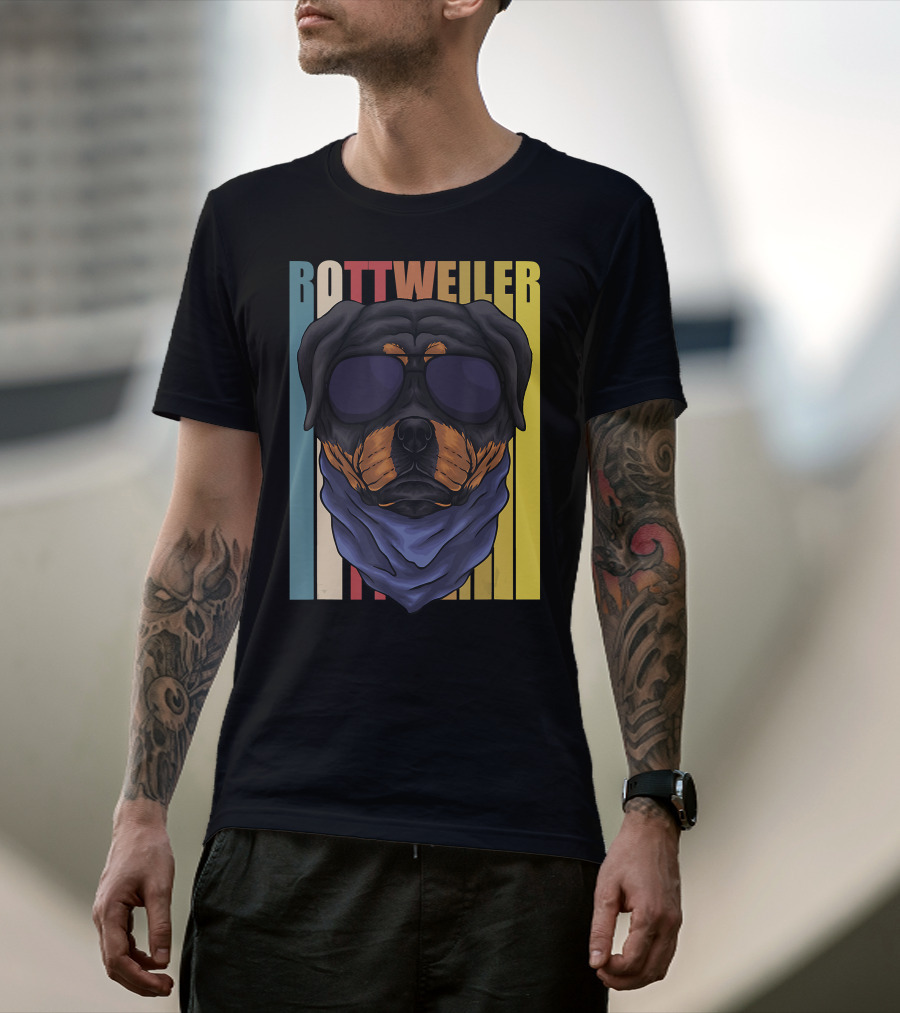 Retro Vintage Rottweiler Dog Eyeglasses Bandana T-Shirt