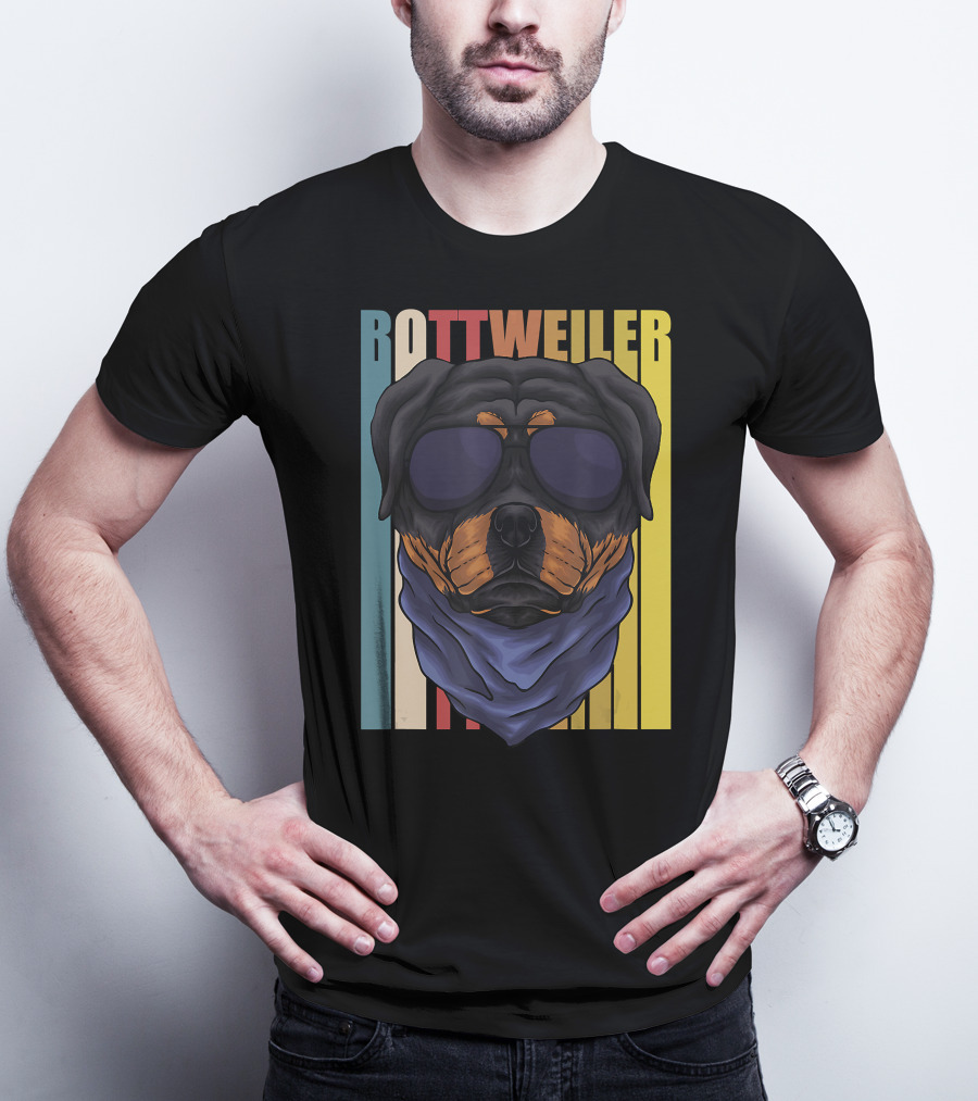Retro Vintage Rottweiler Dog Eyeglasses Bandana T-Shirt
