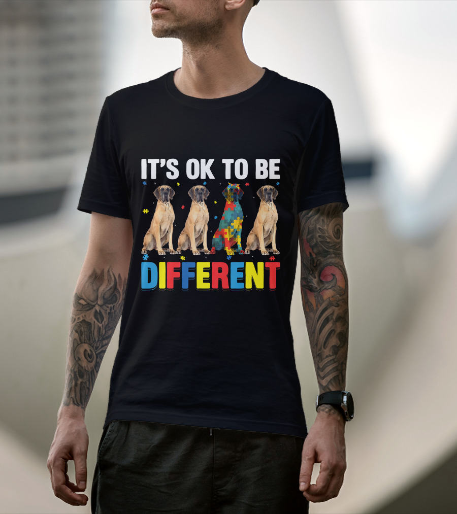 IT'S OK TO BE DIFFERENT Autism Awareness Dane Dog Dad Dog T-Shirt