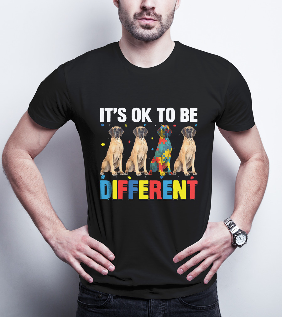 IT'S OK TO BE DIFFERENT Autism Awareness Dane Dog Dad Dog T-Shirt