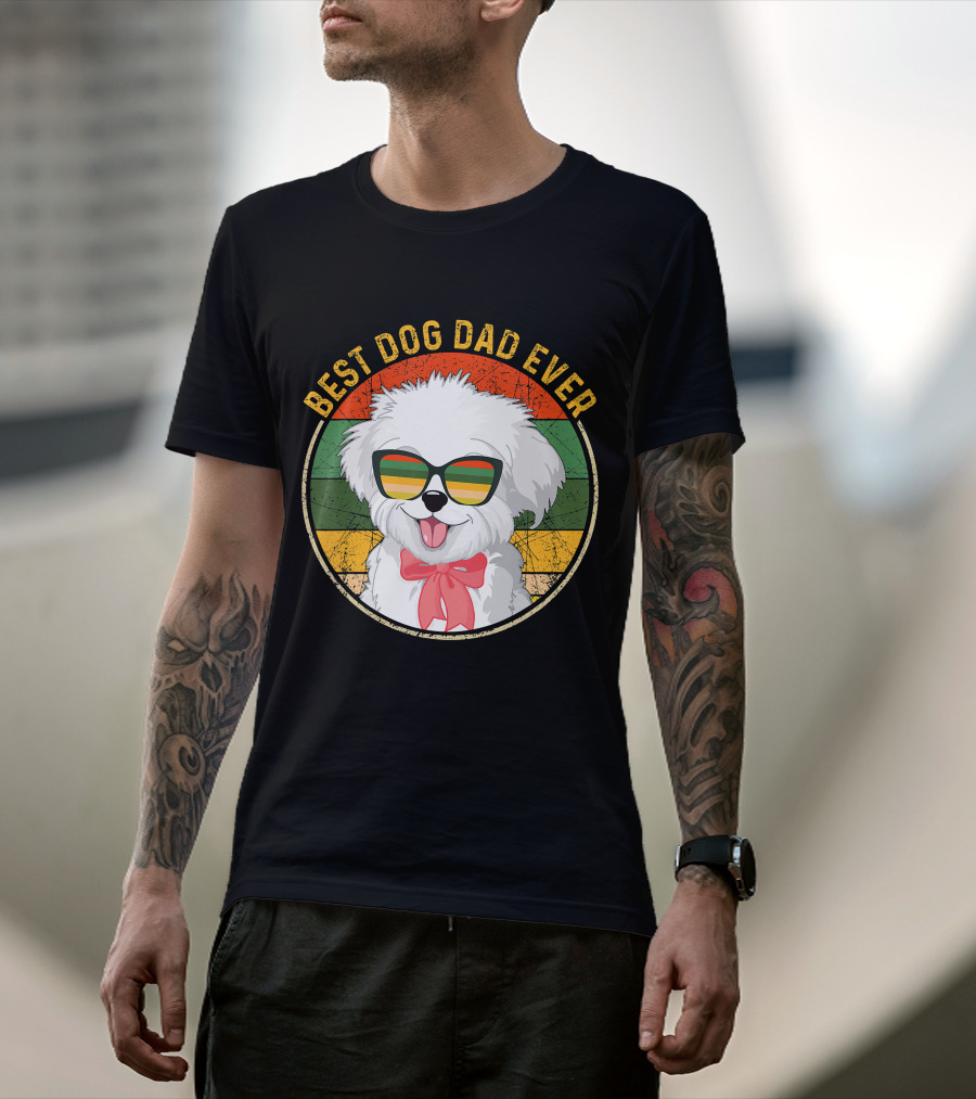 Best Dog Dad Ever Retro Vintage Maltese Sunglasses T-Shirt