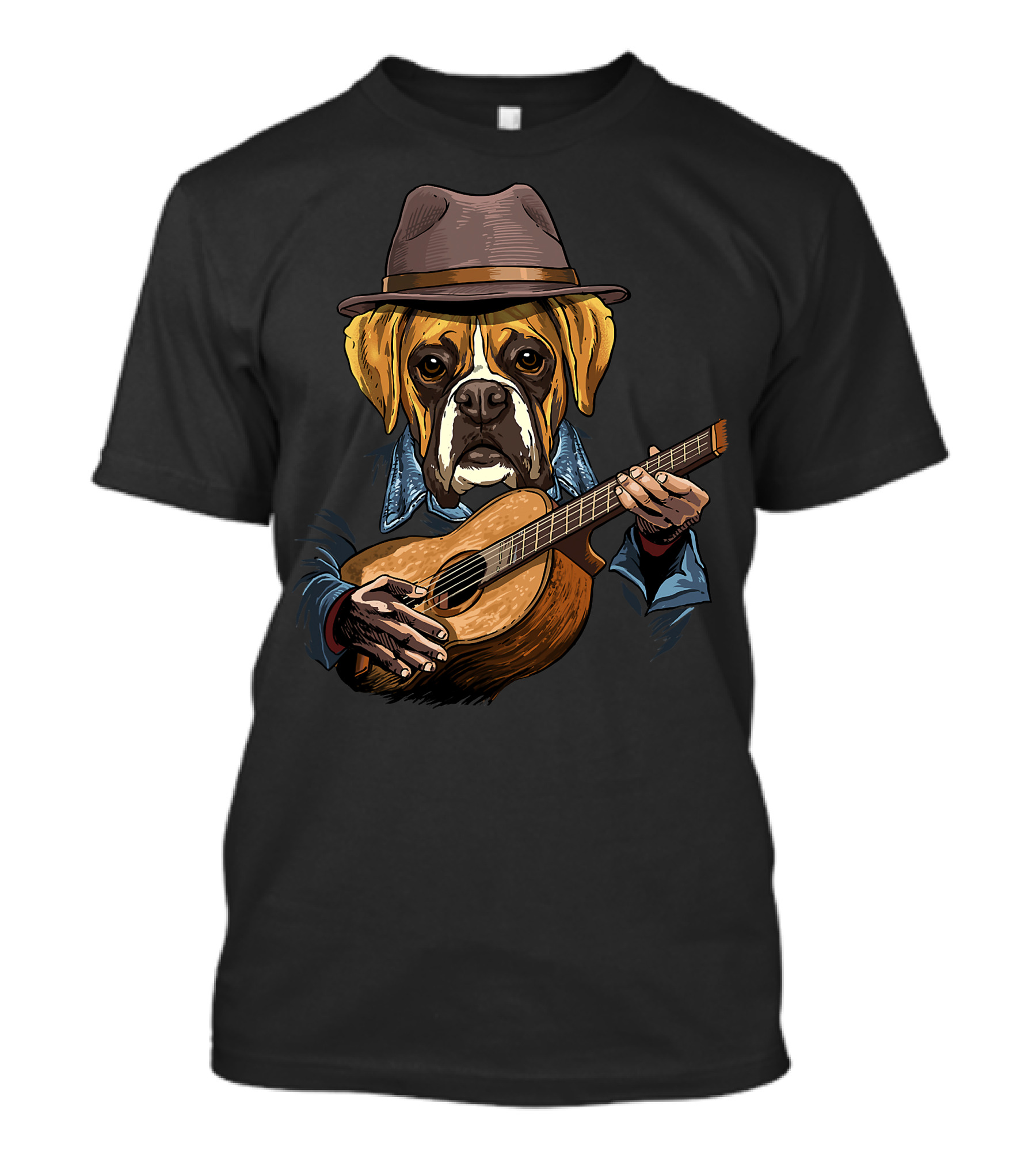 Acoustic Guitar Boxer Dog Guitar Player Guitarist T-Shirt