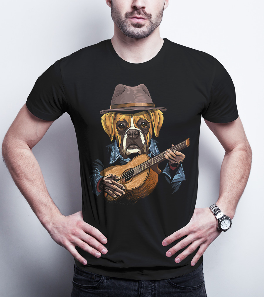 Acoustic Guitar Boxer Dog Guitar Player Guitarist T-Shirt