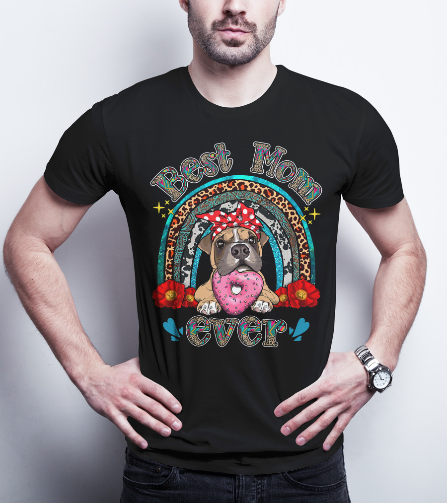 Best Mom Ever Rainbow Boxer Dog And Donut T-Shirt