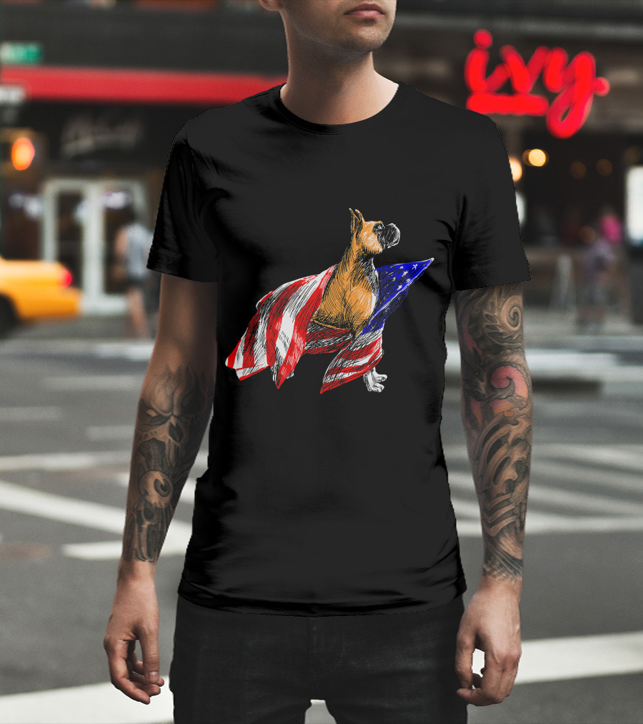 Boxer Dog Wrapped In American Flag Patriotic Symbol Dogs T-Shirt