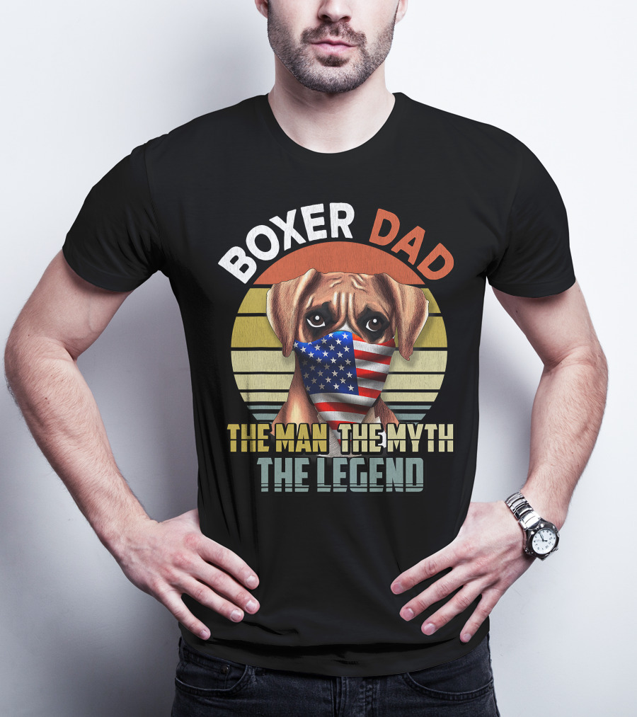 Boxer Dad US Flag Face Mask The Man The Myth The Legend T-Shirt