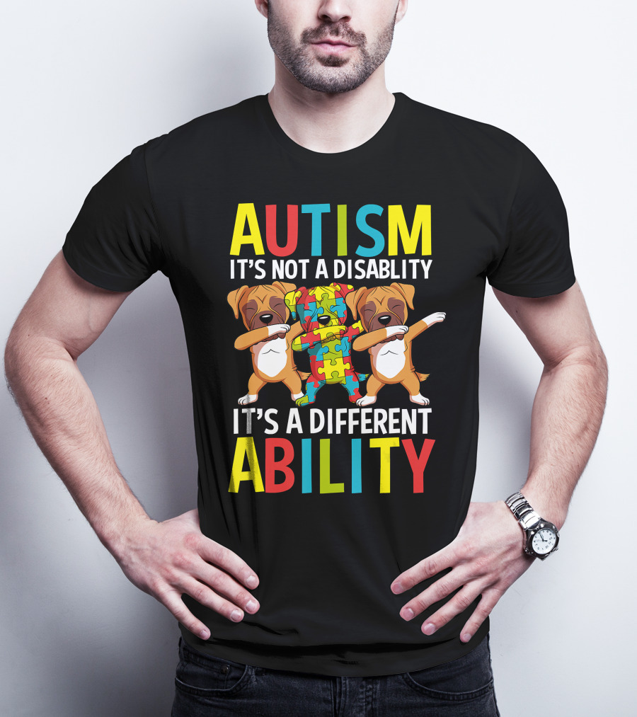 Autism It's Not A Disability It's A Different Ability Dabbing Dogs Puzzle T-Shirt